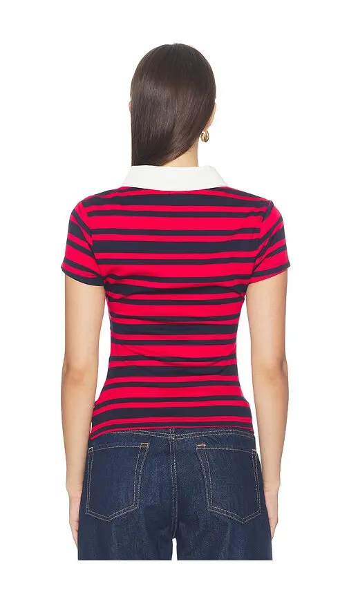 Superdown Ruched Polo Tee With Striped Print