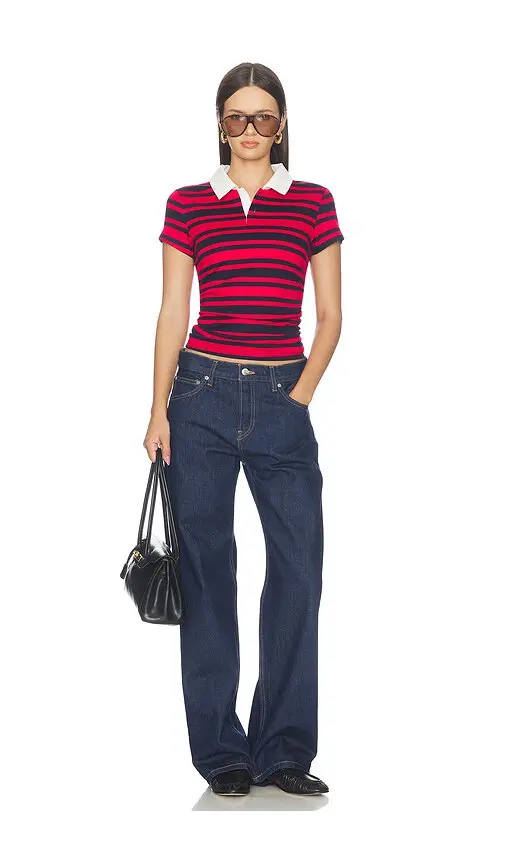 Superdown Ruched Polo Tee With Striped Print