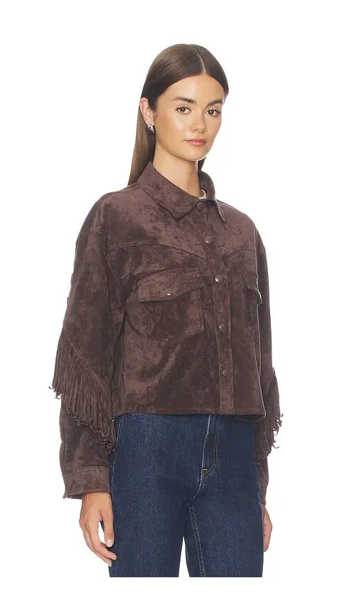 Blanknyc Cropped Faux Suede Jacket With Fringe Trim