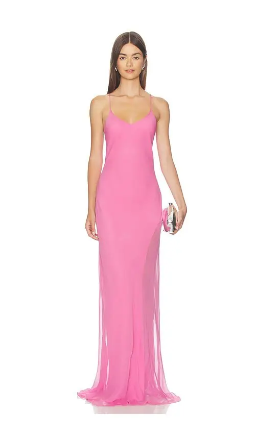 THE SEI Pink Silk Cami Gown With Slit And Cape