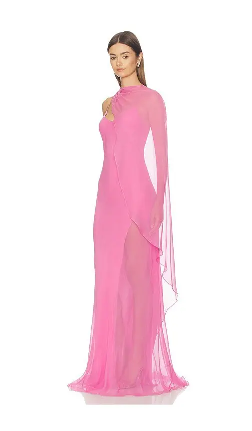 THE SEI Pink Silk Cami Gown With Slit And Cape