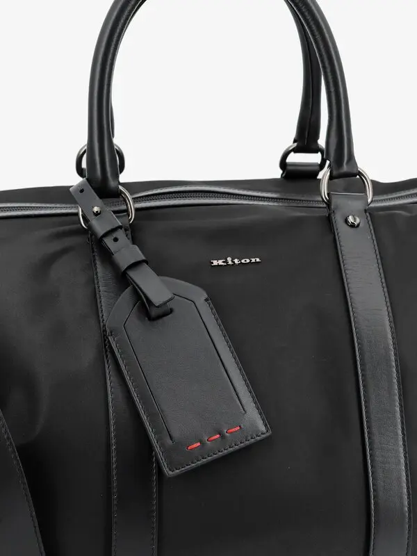 Kiton Nylon Travel Bag With Leather Inserts