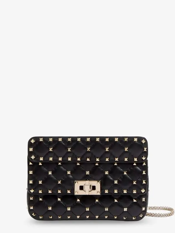 Valentino Garavani Rockstud Spike Leather Shoulder Bag With Iconic Allover Studs - Black