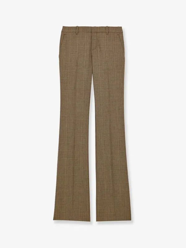 Saint Laurent Prince Of Wales Certified Wool Flared Trousers - Beige
