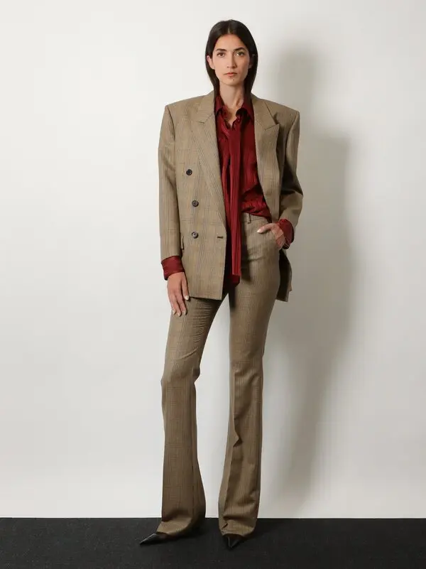 Saint Laurent Prince Of Wales Certified Wool Flared Trousers