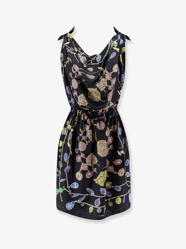 Versace Printed Silk Twill Midi Dress - Black