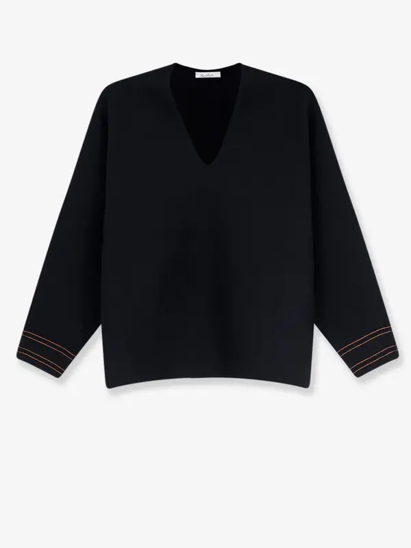 Max Mara Wool Blend V-neck Sweater With Contrasting Trim