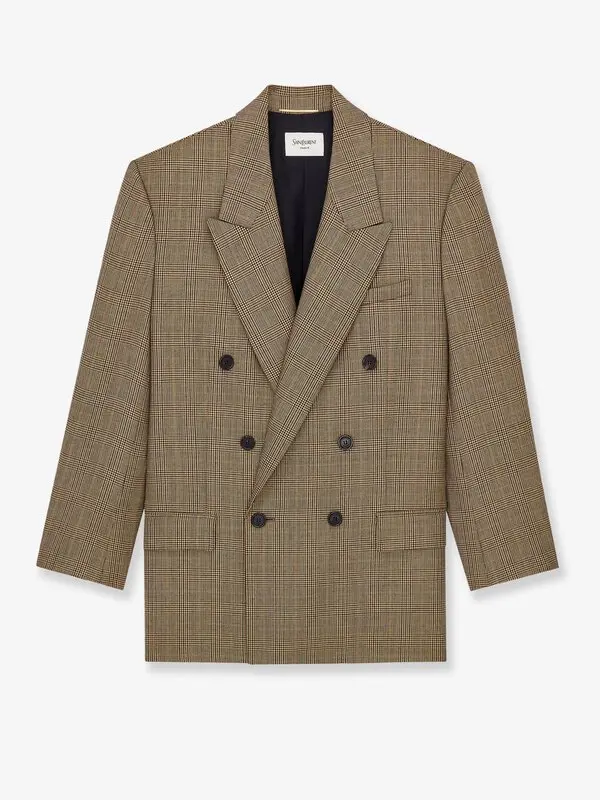 Saint Laurent Prince Of Wales Checked Wool Blazer - Beige