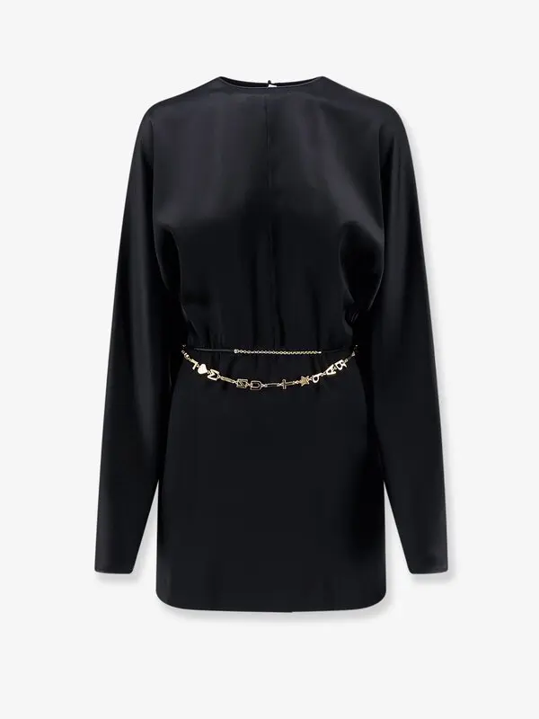 Saint Laurent Mini Dress With Gold Metal Detail - Black
