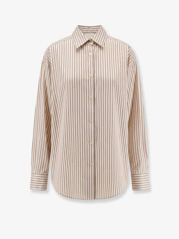 ALYSI Oversize Striped Lyocell And Silk Shirt - Beige