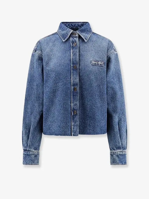 Miu Miu Denim Shirt With Logo Patch - Blue