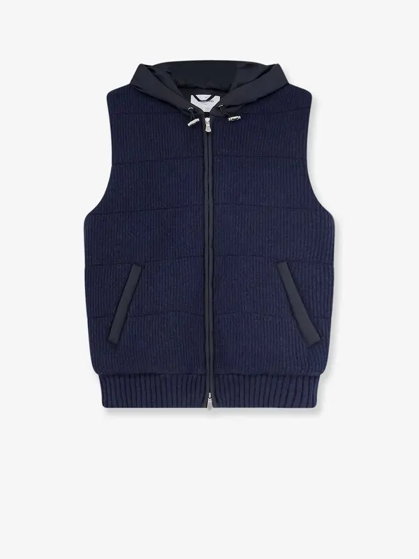 GRAN SASSO Sleeveless Virgin Wool Zip-up Jacket With Hood