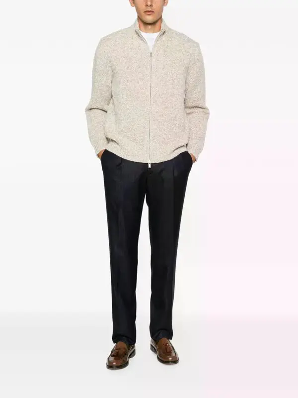 LARDINI Zip-up Marl-knit Cardigan