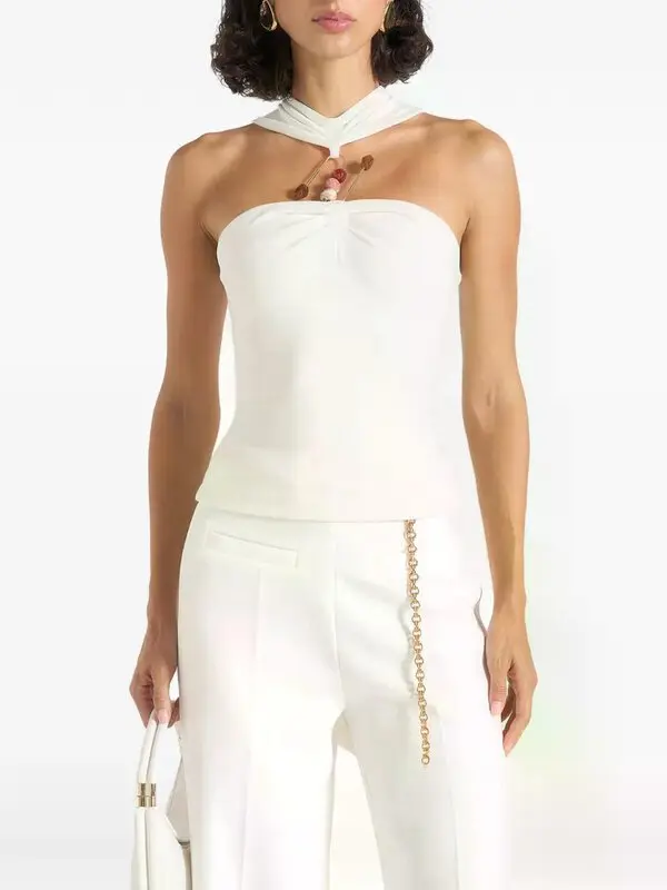 Manière De Voir Hardware Detail Open-back Tie Crop Top - White