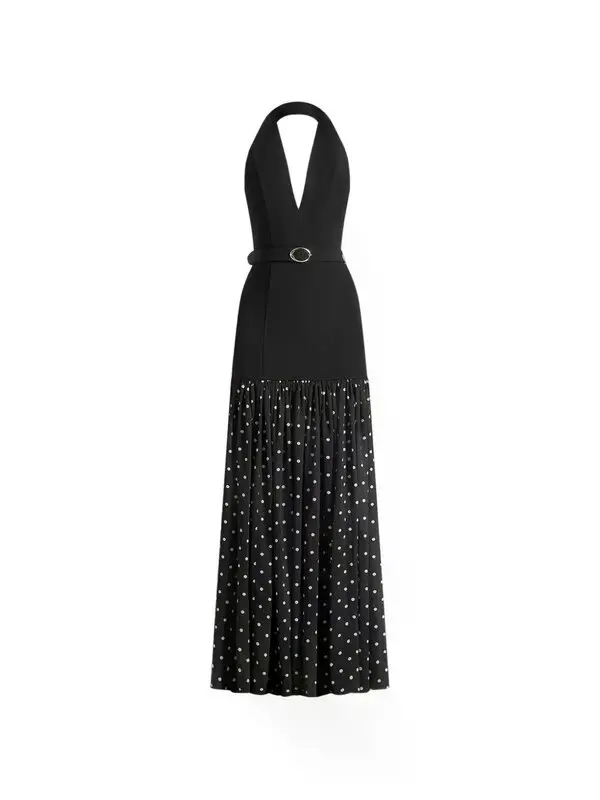 Manière De Voir Halterneck Belted Polka-dot Maxi Dress - Black