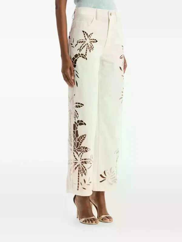 Oscar De La Renta Palm Leaves Cutout Denim Pants