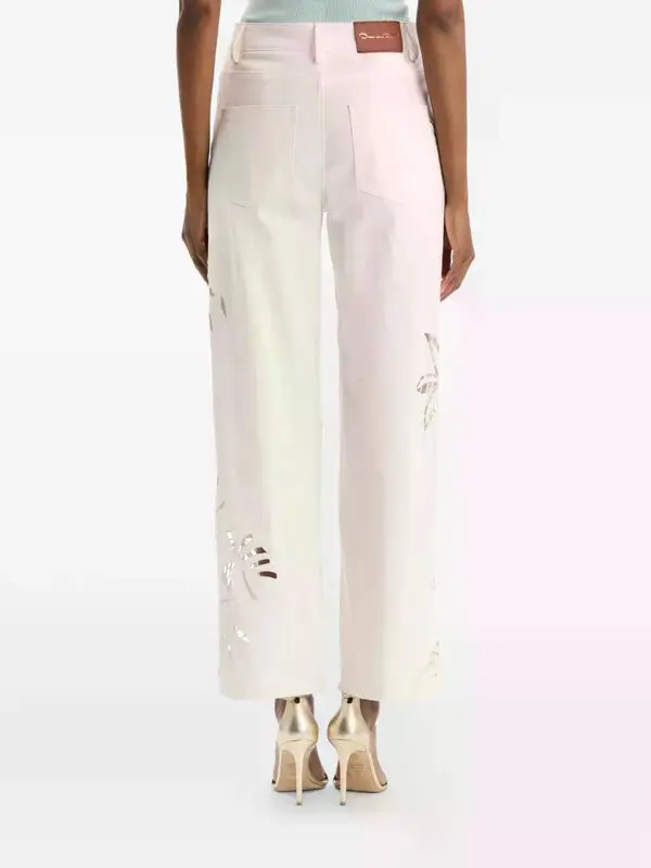 Oscar De La Renta Palm Leaves Cutout Denim Pants