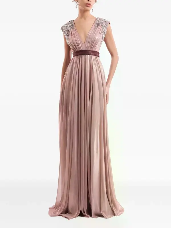 GEMY MAALOUF Pleated Embellished Maxi Dress - Pink