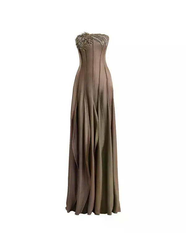 GEMY MAALOUF Strapless Beaded Maxi Dress - Brown