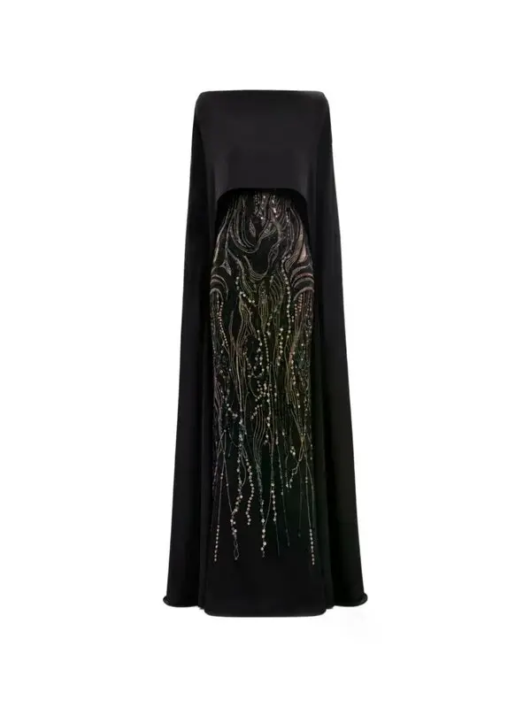 GEMY MAALOUF Beaded Embellished Cape Maxi Dress - Black