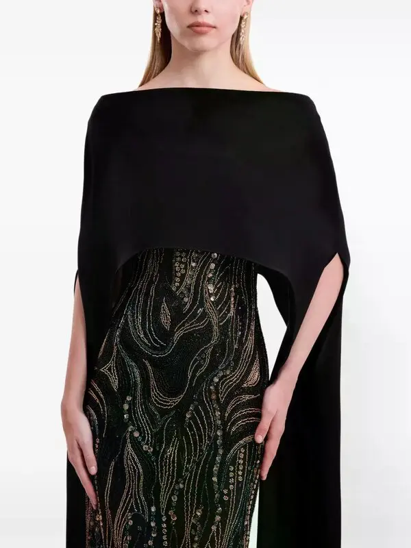 GEMY MAALOUF Beaded Embellished Cape Maxi Dress