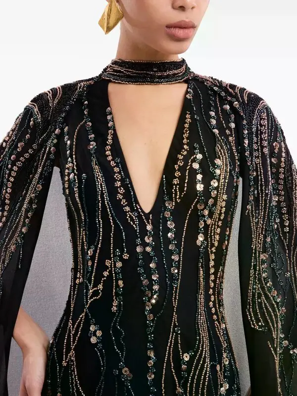 GEMY MAALOUF Embellished Maxi Dress With Cape Sleeves