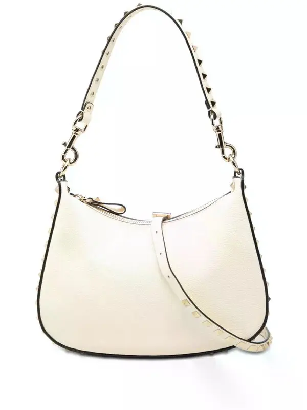 Valentino Garavani 2010-2026 Small Grainy Calfskin Rockstud Hobo Satchel - White
