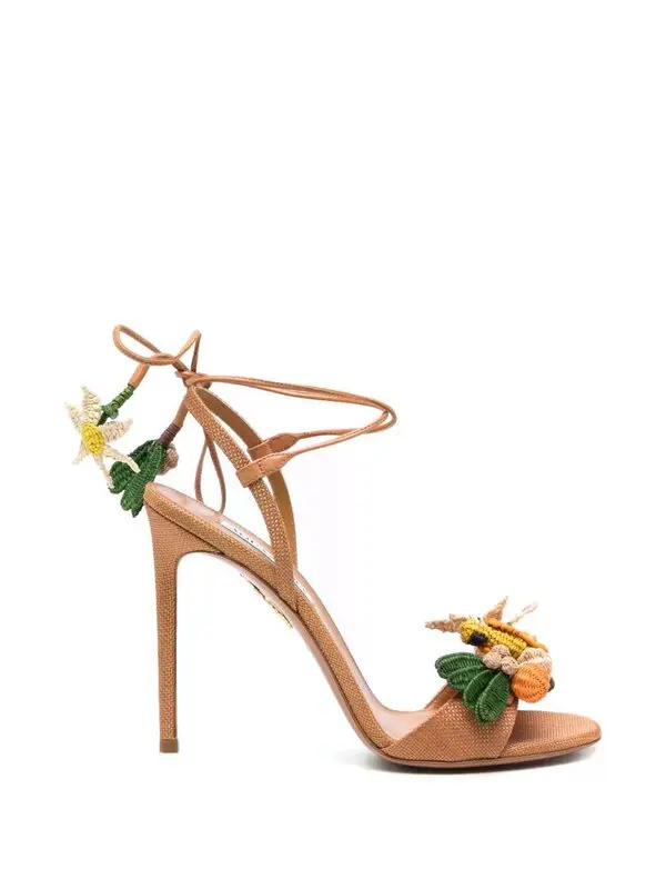 AQUAZZURA Birdsong Floral-embellished Stiletto Sandals - Neutrals