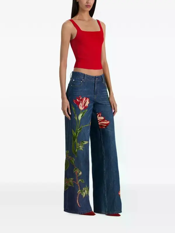 Alice + Olivia Devin Square-neck Ribbed Knit Top