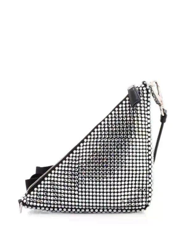 Prada Triangle Logo Zip Crystal Embellished Satin Small Crossbody Bag