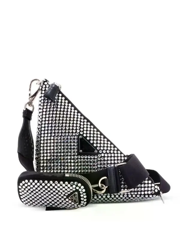 Prada Embellished Triangle Logo Crossbody Bag With Pouch