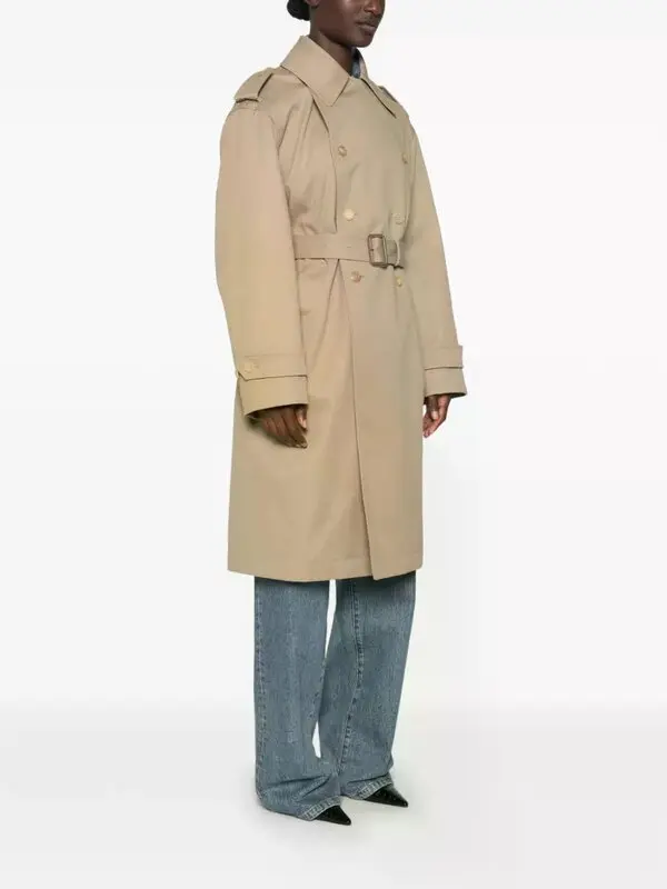 Saint Laurent Double-breasted Belted Trench Coat - Neutrals