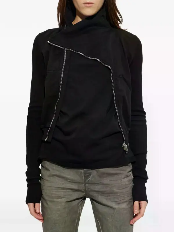 Rick Owens Asymmetrical Zip Hooded Sweatshirt - Black
