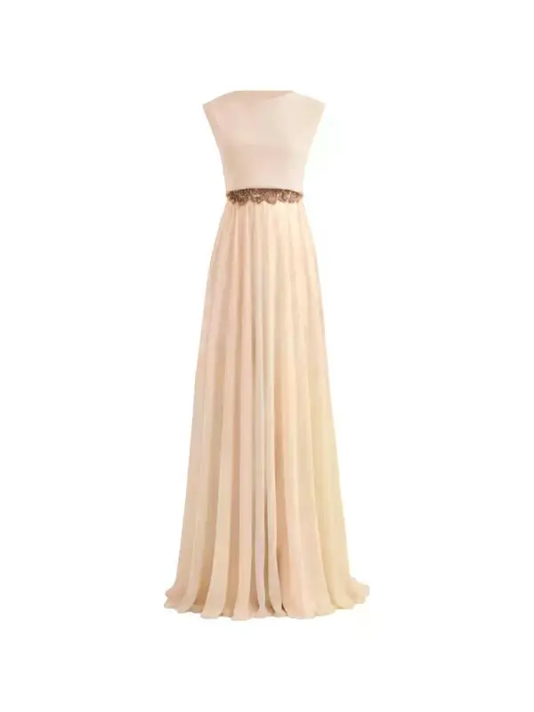 GEMY MAALOUF Maxi Dress With Embellished Waist - Neutrals