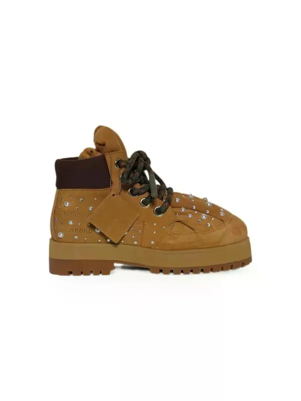 AHDIID Crystal-embellished Lace-up Boots - Neutrals