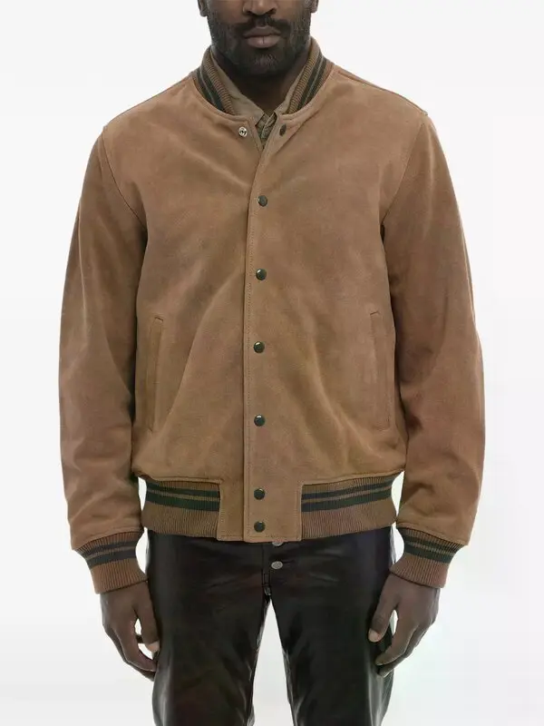 DIESEL® Suede Bomber Jacket With Logo Patch