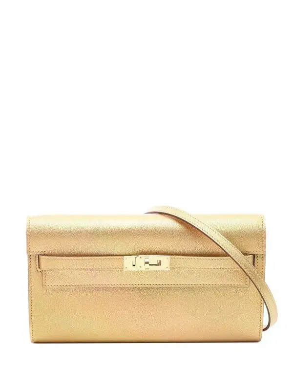 Hermès 2025 Metallic Chevre Mysore Kelly To Go Wallet Crossbody Bag - Gold