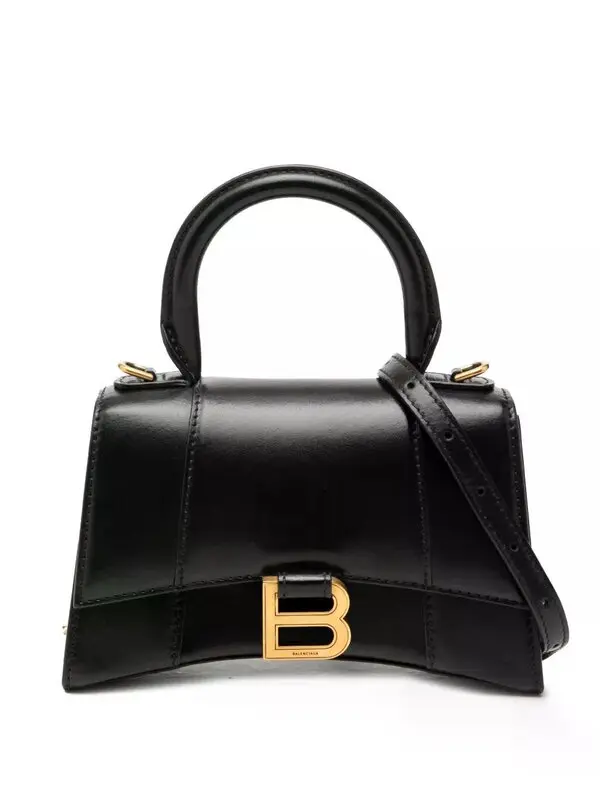 Balenciaga 2005-2026 Small Shiny Box Calfskin Hourglass Top Handle Bag Satchel - Black