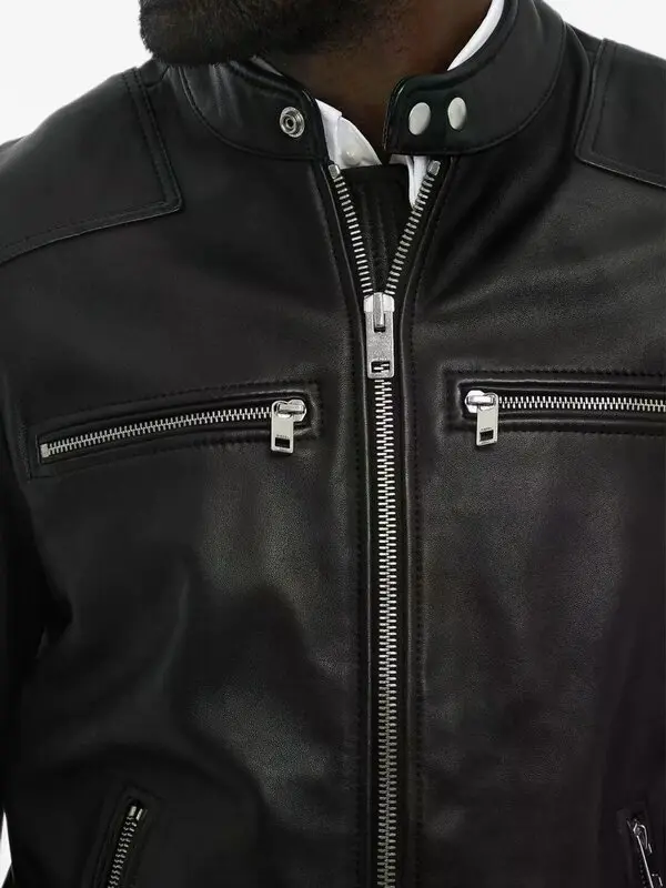 DIESEL® Leather Zip Jacket With Band Collar