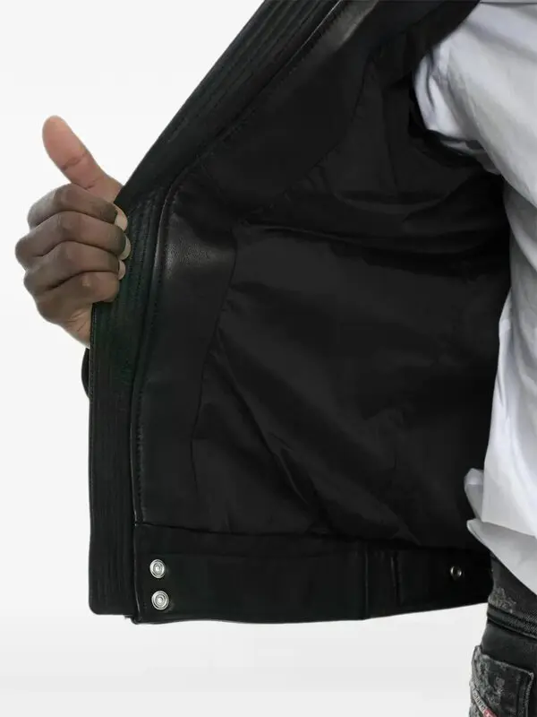 DIESEL® Leather Zip Jacket With Band Collar