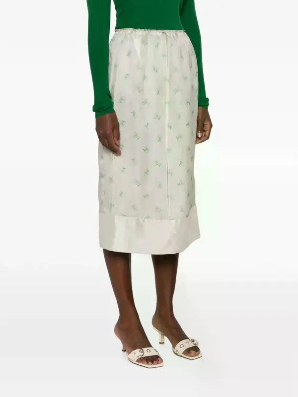 Carven Floral Print Silk Midi Skirt