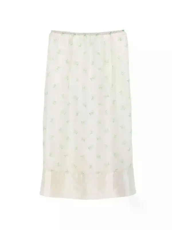 Carven Floral Print Silk Midi Skirt - White