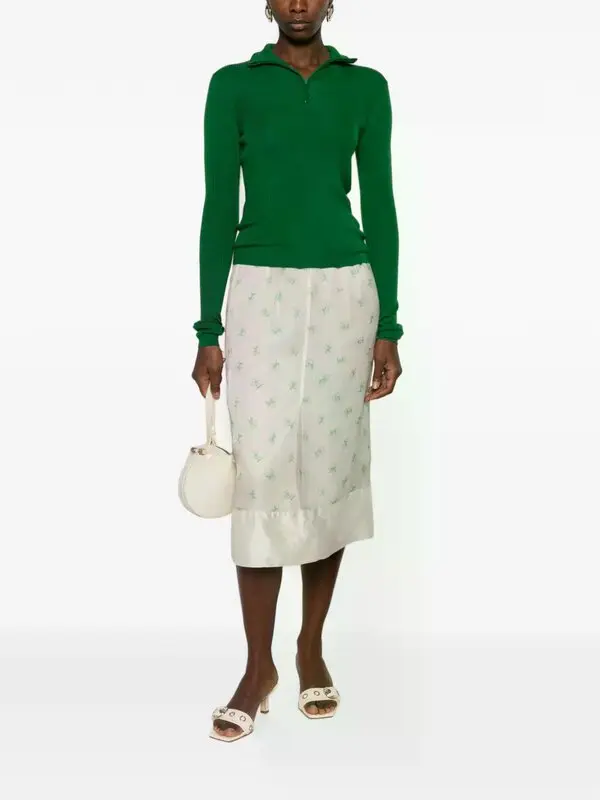 Carven Floral Print Silk Midi Skirt