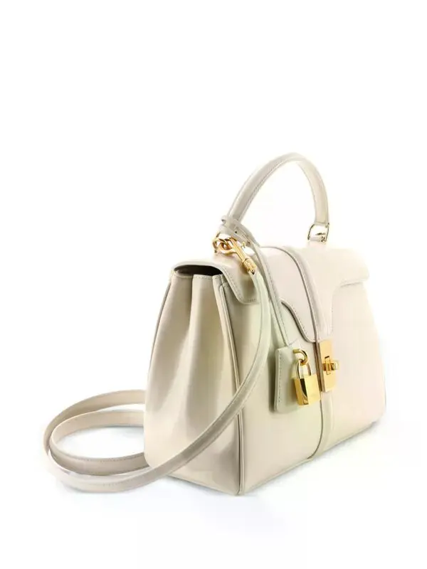 Celine 16 Top Handle Bag In Smooth Calfskin - Neutrals