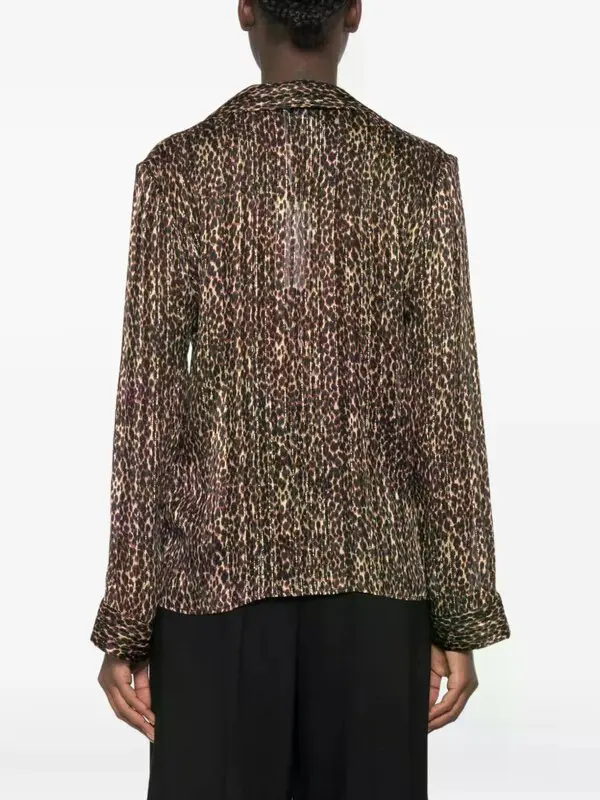Saint Laurent Leopard Print Lurex Stripe Pajama Collar Blouse