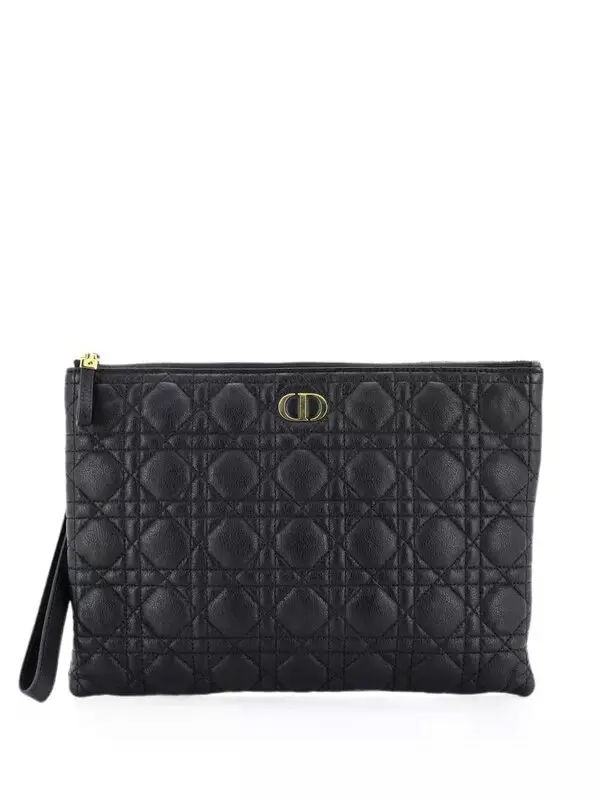 Dior Caro Daily Pouch Cannage Quilt Calfskin Clutch Bag - Black