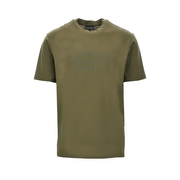 Emporio Armani Lyocell-blend Jerey T-hirt With Logo Print - Green
