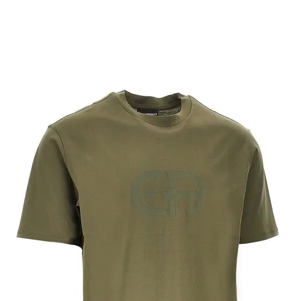 Emporio Armani Lyocell-blend Jerey T-hirt With Logo Print - Green