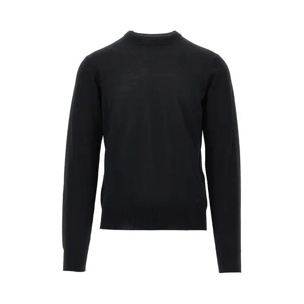 Emporio Armani Virgin Wool Sweater With Eagle Embroidery - Black