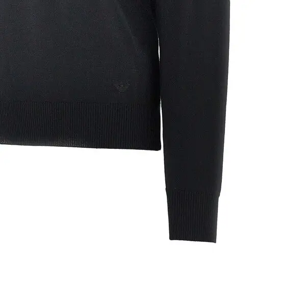 Emporio Armani Virgin Wool Sweater With Eagle Embroidery - Black
